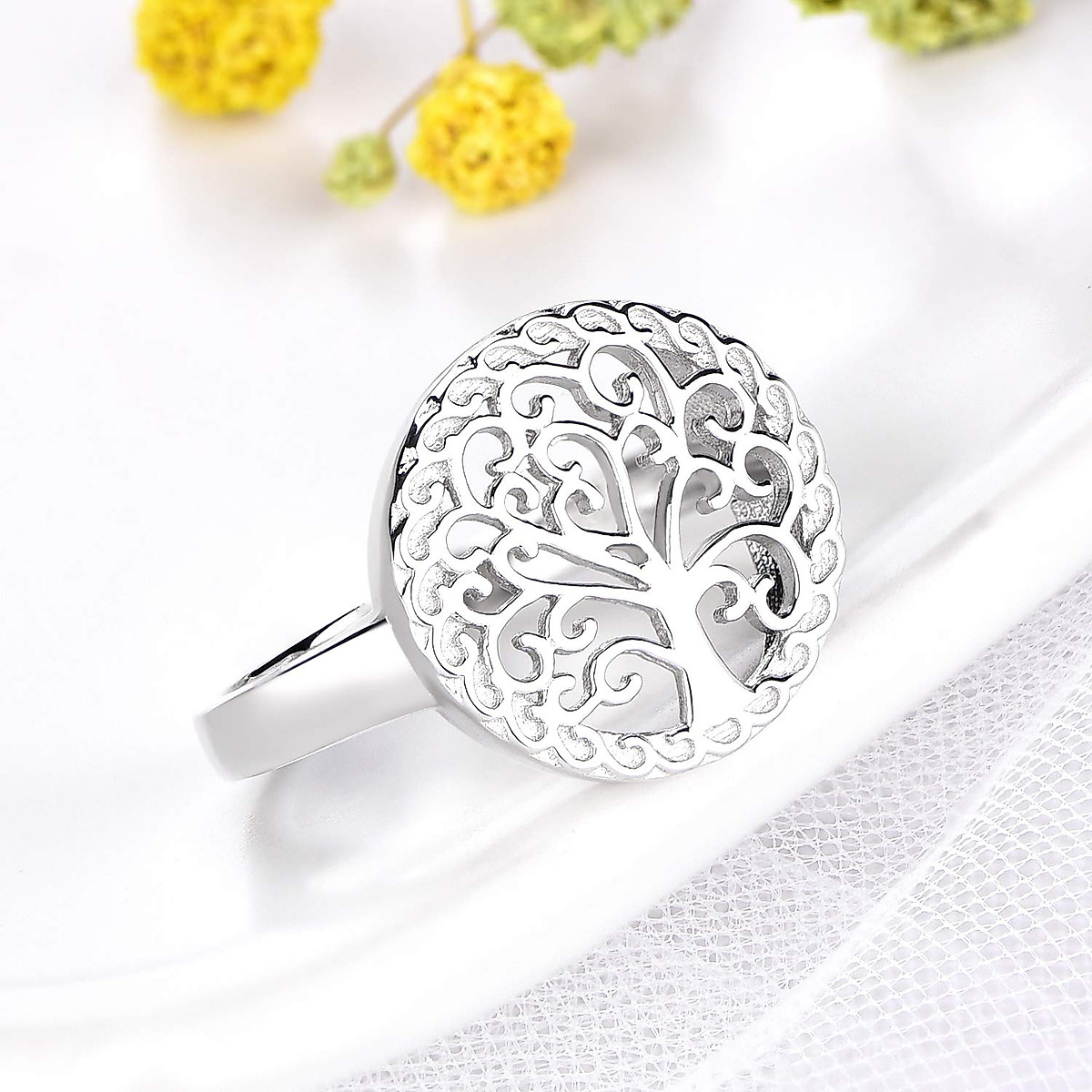 JO WISDOM Women Ring,925 Sterling Silver Family Tree of Life Yggdrasil Coin Ring,Jewlery for Women,Christmas Gifts