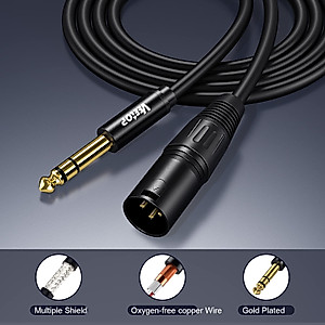 Veetop 1/4 Inch TRS to XLR Male Cable, Balanced 6.35mm Quarter inch TRS Plug to 3-pin XLR Male, Quarter inch TRS Male to XLR Male Microphone Cable, 10 Feet