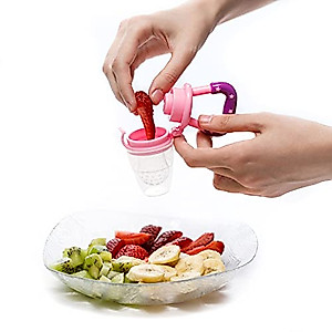 Baby Fruit Feeder Pacifier - 3 Pack | 2 Frozen Fruit Teething Pacifier & 1 Baby Food Spoon Feeder | Baby Silicone Feeder Pacifier | Teething Feeder, Baby Food Feeder Fruit Pacifier (Pink)