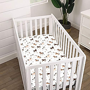 NoJo Desert Sunset Horse Tan, Taupe, Brown & White Super Soft Fitted Mini Crib Sheet, Tan, Brown, Grey, White