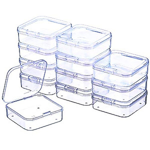 12Pcs Clear Plastic Beads Storage Containers Box Case with Flip-Up Lids for Items Pills Jewerlry Findings Tiny Bead (2.2×2.2×0.82 Inch)