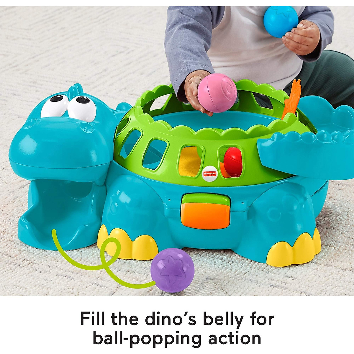 Fisher-Price Baby Crawling Toy, Poppity Pop Musical Dino Ball-Popper with Sounds for Infants Ages 6+ Months, Blue