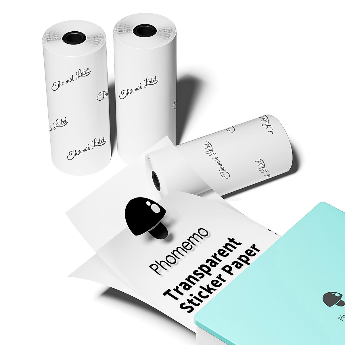 Phomemo Thermal Paper Transparent for M02 M03 M04 Series Mini Printer, M02 Printer Paper, Thermal Adhesive Sticker Paper for Note, Label, Picture, 50mm x 3.5mm, 3-Rolls