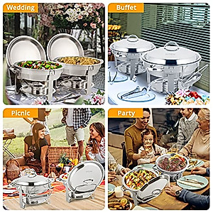ROVSUN 5 Qt 2 Pack Chafing Dish Buffet Set,Stainless Steel Round Chafers for Catering, Buffet Servers and Warmers Set with Lid Holder & Drip Tray for Wedding Party Banquet Graduation