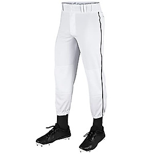 CHAMPRO Traditional Fit Triple Crown Classic Baseball Pants with Contrast-Color Braid Piping and Reinforced Sliding Areas, White, Black Pin, Medium