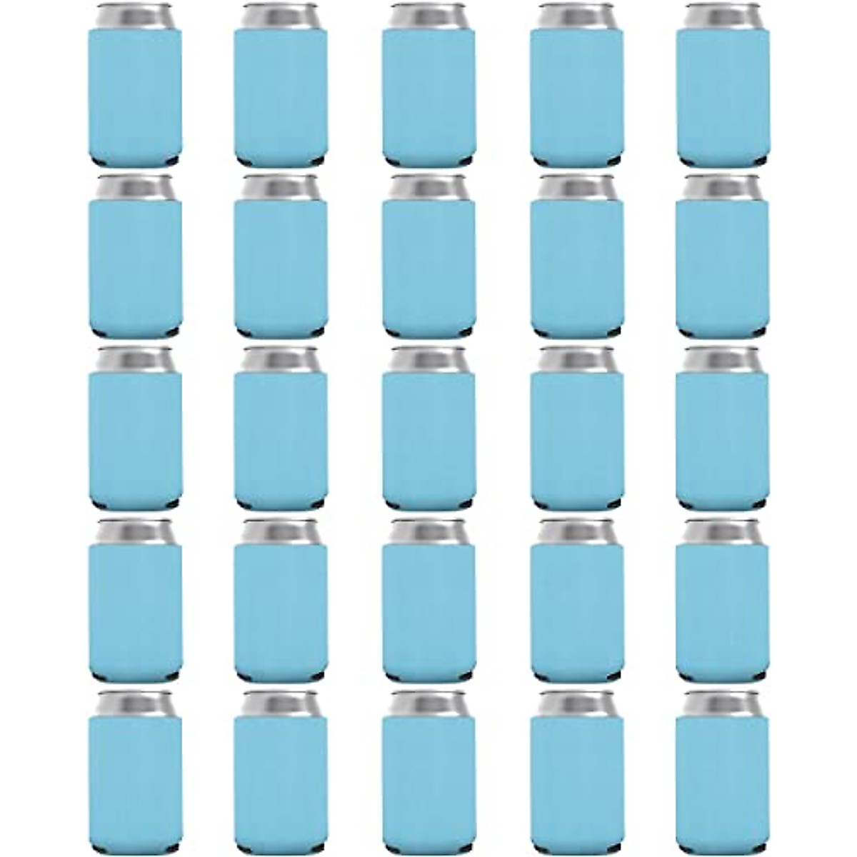 25 Pack Placid Blue Blank Can Cooler Sleeves, Customizable Bulk Sublimation Can Coolers, Extra-Thick Collapsible Drink Insulator Sleeve, Beer Can Coolers for Party Beverages, PartyPrints