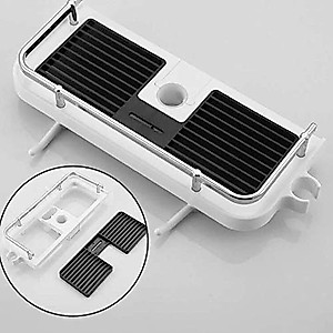 shlutesoy Bathroom Shelf Shower Storage,Shower Storage Shelf,Multifunctional Punch Free Shower Rod Rectangular Storage Rack Holder Black White