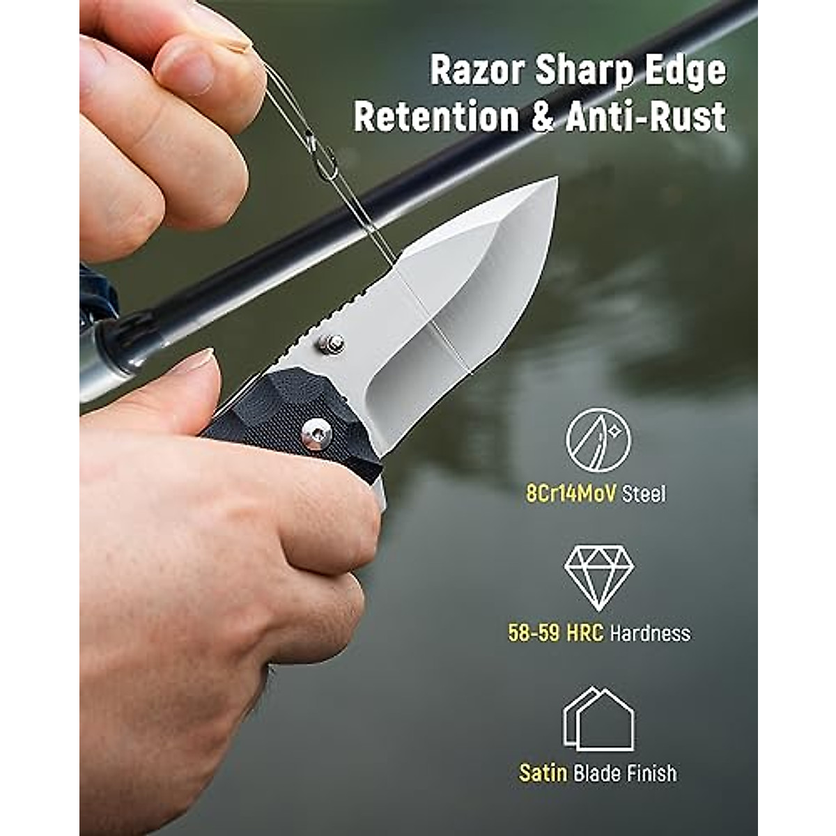 KEXMO Pocket Knife Folding Knife - 2.99'' 8Cr14MoV Blade G10 Handle Small EDC Knife with Clip - Tactical Knives for Men Women Dad Hunting Camping Hiking Survival Present, Silver