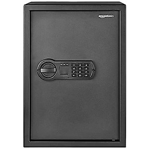 Amazon Basics Steel Home Security Safe with Programmable Keypad Lock, Secure Documents, Jewelry, Valuables, 1.8 Cubic Feet, Black, 13.8"W x 13"D x 19.7"H