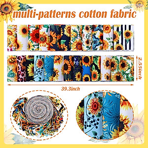 70 Pcs Sunflower Jelly Cotton Fabric Patchwork Roll, 2.55 Inch Cotton Sunflower Fabric Quilting Strips Sunflower Roll Up Jelly Fabric Patchwork Fabric for Quilters and Sewing DIY Crafts