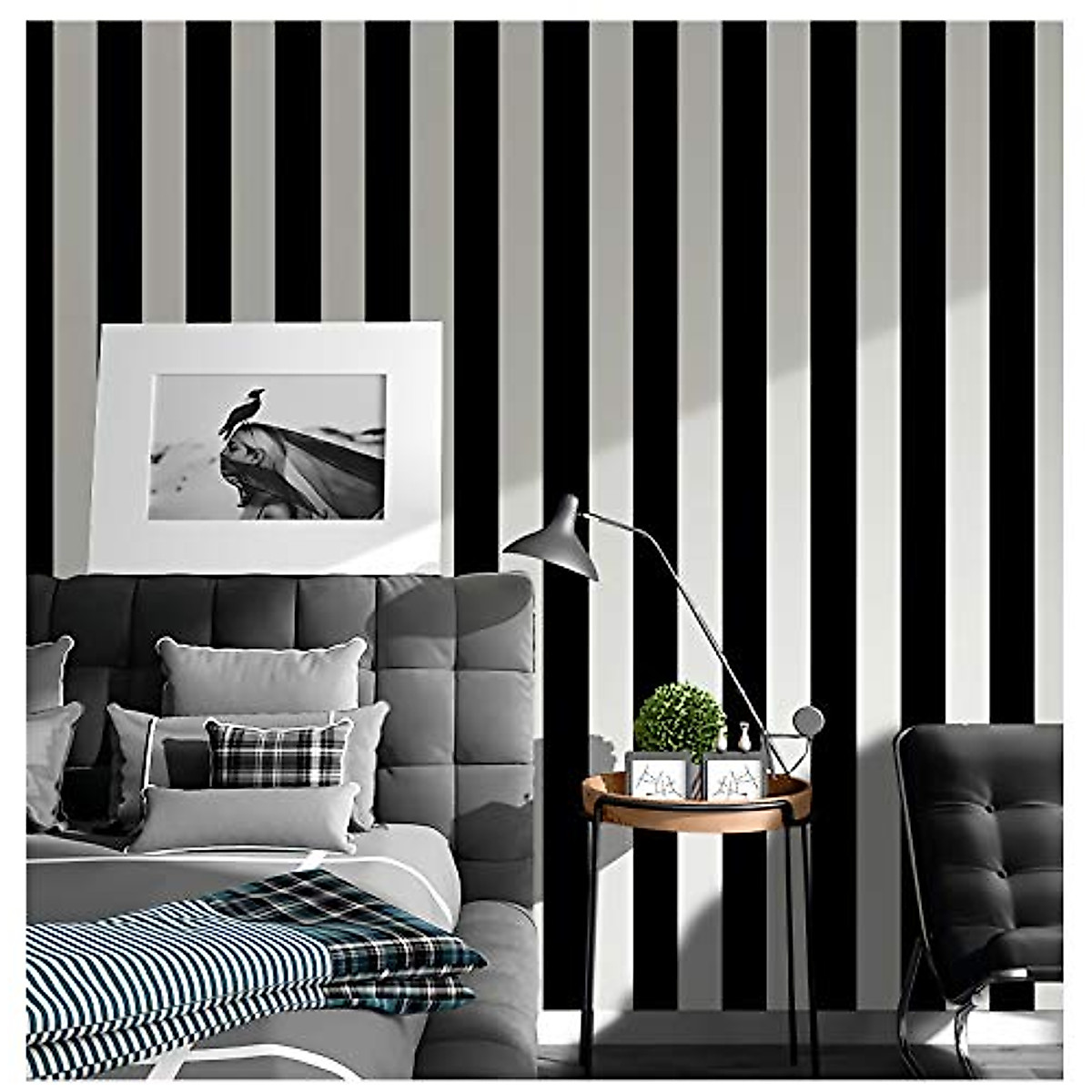 Guvana Stripe Black and White Peel and Stick Wallpaper Self-Adhesive Wallpaper 118"x17.7" Removable Contact Paper Waterproof Wallpaper Decorative Wall Covering Cabinets Shelves Drawer Liner Vinyl