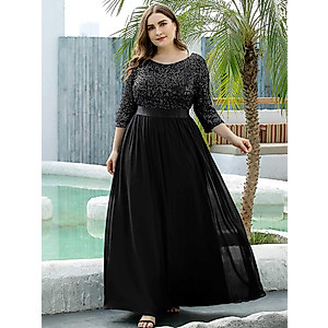 Ever-Pretty Women's Round Neck Maxi Dresses Sequin Plus Size Formal Dresses for Women Black US24