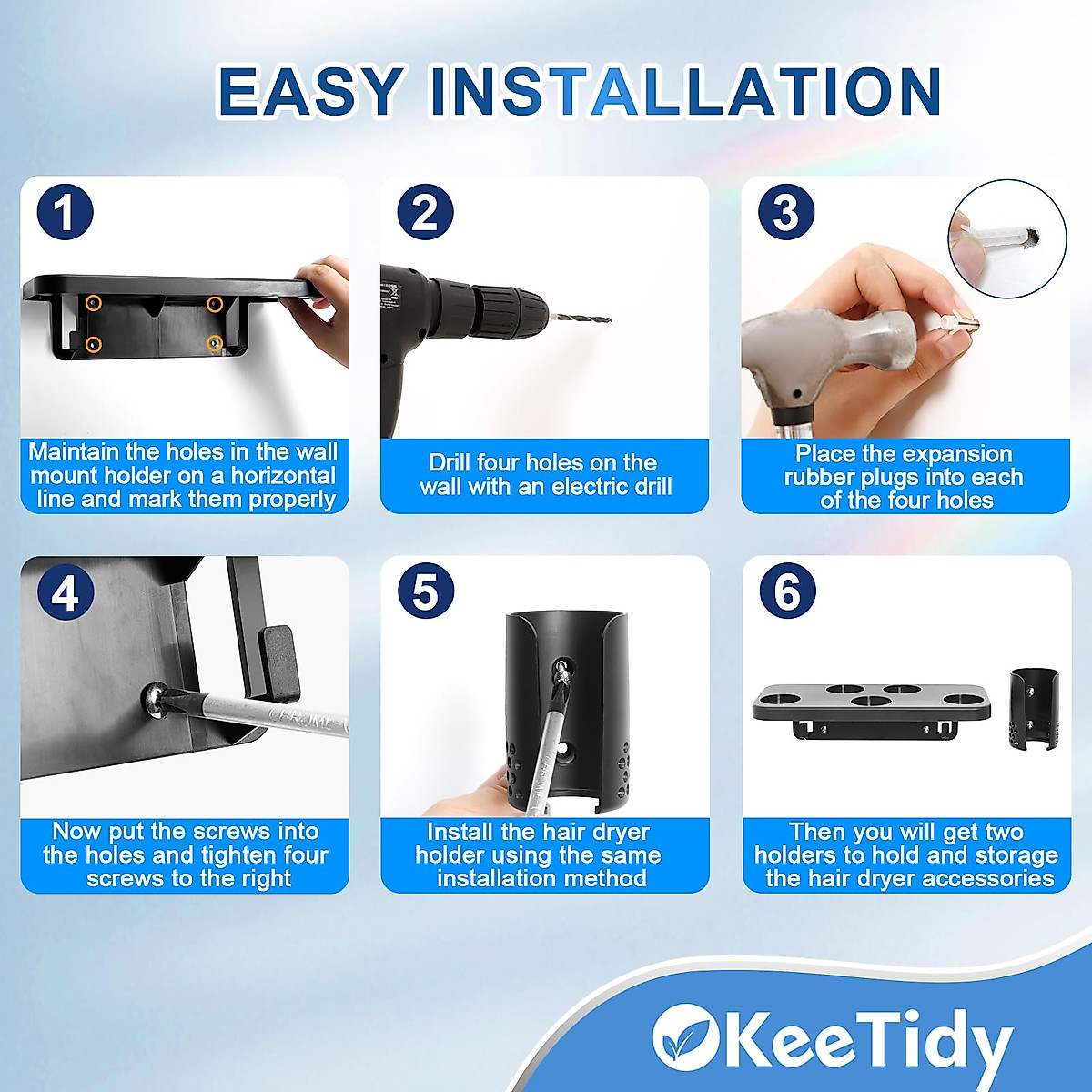 Wall Mount Holder Compatible with Shark FlexStyle HD430 HD435 HD440BK, Hair Dryer Stand, Wall Mounted Organizer for Storage Attachments, Rack with Cord Hanger for Accessories Curlers Brushes