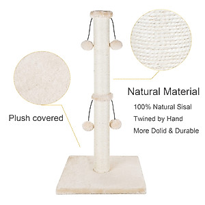 Dimaka Cat Scratching Post, Natural Sisal Rope Claw Scratcher Post with 4 Hanging Toy Balls for Indoor Cats and Kittens (25 inches for Kittens, Beige)