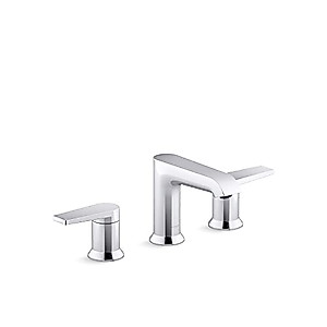 KOHLER 97093-4-CP Hint Widespread Bathroom Faucet with Pop-Up Drain Assembly, 3 Hole 2-Handle Bathroom Sink Faucet, 1.2 gpm, Polished Chrome