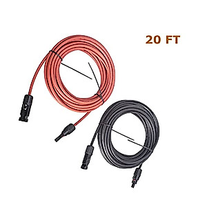 Kimllier 20FT Solar Panel Extension Cable Wire with Male and Female Connector Black and Red 12AWG