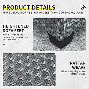 Lviden 2 Piece Outdoor Patio Ottomans, All Weather Grey Wicker Footstool Footrest, Additional Seating Furniture with 5" Thick Cushions (Royal Blue)