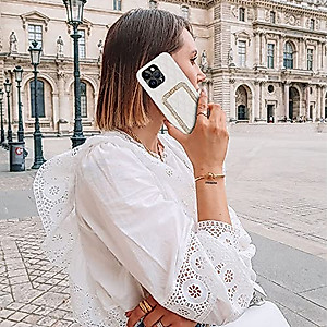 HALATUA Luxury iPhone 13 Pro Max Case with Glitter Diamond Stand, Soft Quilted Leather Design for Women & Girls 6.7" (White)