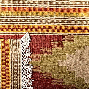 SAFAVIEH Kilim Collection Area Rug - 8' x 10', Red & Multi, Handmade Southwestern Tribal Wool, Ideal for High Traffic Areas in Living Room, Bedroom (NVK177A)