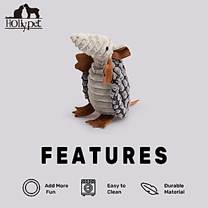 Hollypet Fluffy Dog Toys - Squeaky Plush Dog Toys for All Breeds, Stuffed Toys for Small Medium Large Dogs, Cute Animal-Big Armadillo Toys, Puppy Chew Toy with Clean Teeth| Dark Gray Small