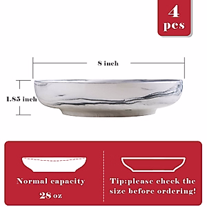 Yundu Porcelain 28 Ounce Pasta bowl Set,Salad bowls,Serving Bowls,Set of 4,Grey Marbled