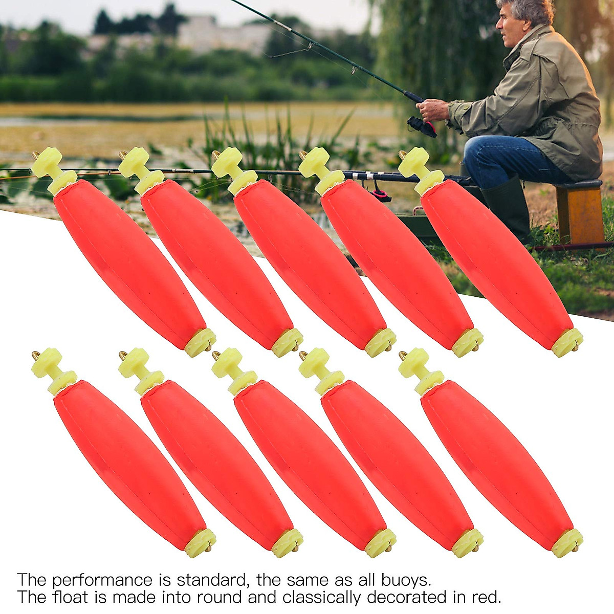 plplaaoo Peg Floats, 10pcs EVA Fishing Foam Cigar Floats, Red Fishing Bobber with Pipe Plug, Multi‑Purpose Fish Feed Baits Used for Outdoor Winter Ice Fishing Rod, Oval and Solid, 2.6x0.6in