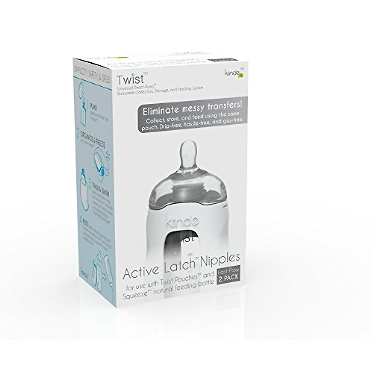 Kiinde Twist Active Latch Nipples for Breast Milk - Fast Flow (2 Pack)