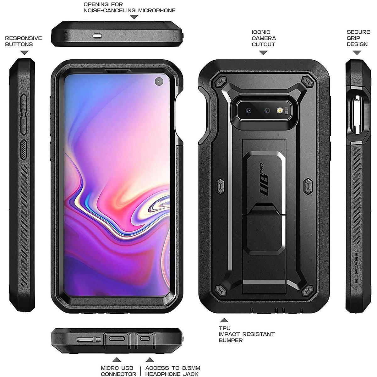 SUPCASE Unicorn Beetle Pro Series Designed for Samsung Galaxy S10e Case (2019 Release) Full-Body Dual Layer Rugged With Holster & Kickstand With Built-in Screen Protector (Black)