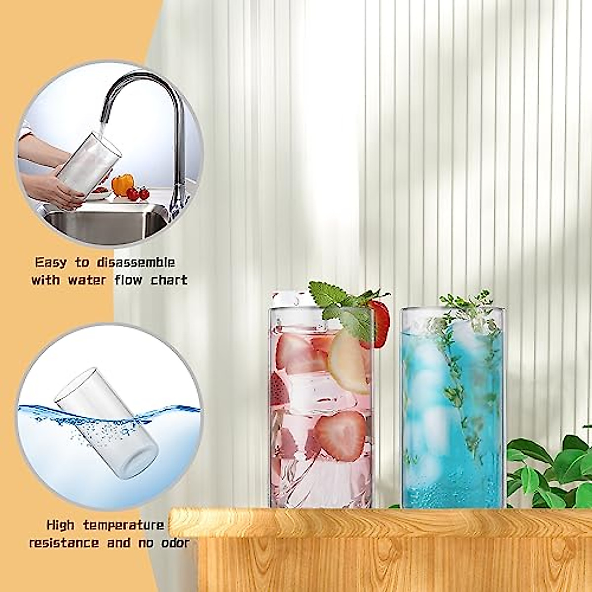 Kftamoetly 2 Pack Glass Cups with Bamboo Lids and Glass Straws, Reusable Wide Mouth Drinking Cups Can Glass Suitable for Juice, Ice Coffee, Tea, Beer, Whiskey (Transparent)