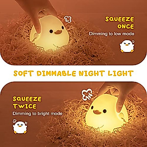 UNEEDE LED Cute Bean Duck Night Light, DoDo Duck Silicone Nursery Night Light Rechargeable Table Lamp Bedside Lamp with Touch Sensor for Bedrooms, Living Room