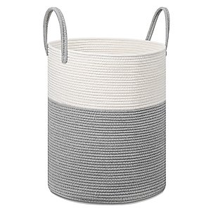 UBBCARE Tall Cotton Rope Laundry Hamper 15 x 20 inches, Large Grey Laundry Basket with Handles, Woven Storage Blankets Basket, Dirty Clothes Hamper for Living room, Bedroom