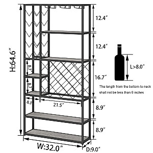 Launica Industrial Wine Rack Freestanding Floor, Farmhouse Tall Coffee Bar Cabinet with Storage, Wood Metal Stackable Bakers Rack, Modern Buffet Cabinet for Home Kitchen Dining Room, Light Grey Oak