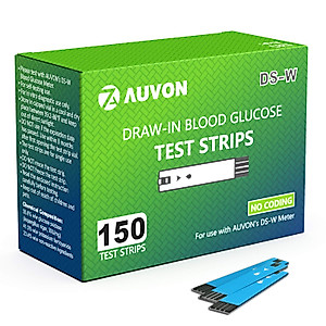AUVON DS-W Draw-in Blood Glucose Test Strips for use with AUVON DS-W Diabetes Sugar Testing Meter (No Coding Required, 150 Count)