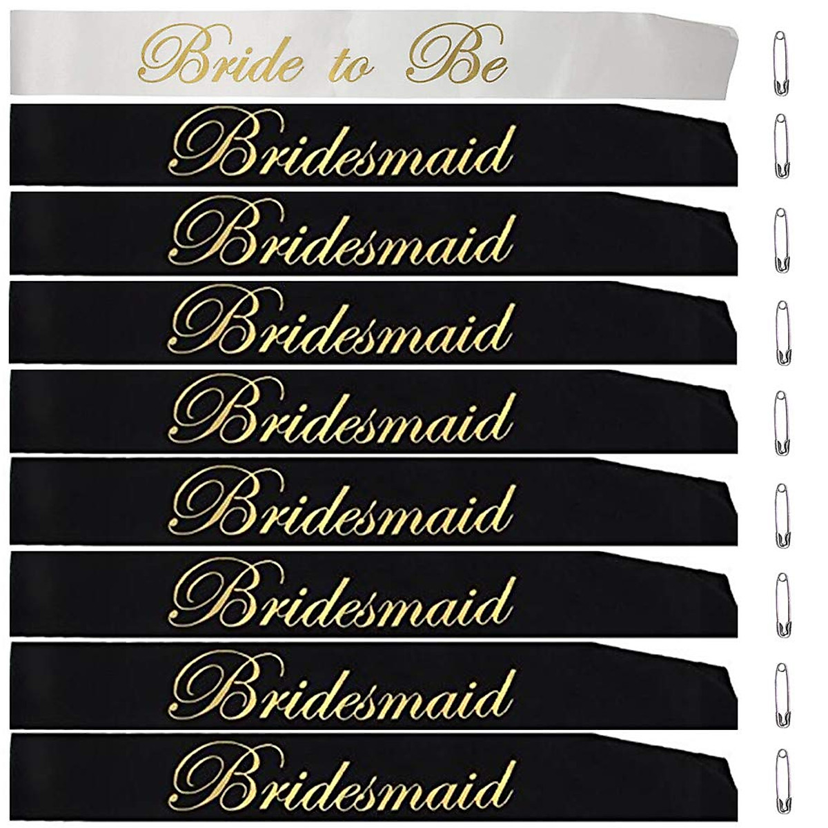 Bridal Shower Bachelorette Party Satin Sash Set:1 Bride to Be Sash, 8 Bridesmaid Sash, 9 Pcs Bride Tribe Wedding Decorations Kit for Hen Party, Engagement Party Favors & Supplies