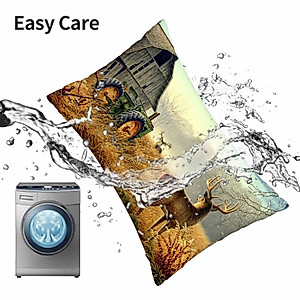 Mugod Throw Pillow Case Deer and Old Log House Tractor,Waist Lumbar Cushion Cover Sofa Home Decorative Rectangle Oblong 20x30 Inches