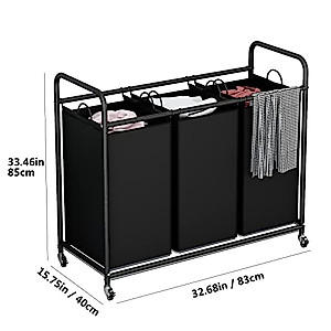 LINZINAR 3-Bag Laundry Sorter Laundry Hamper Cart with Heavy Duty Rolling Lockable Wheels and Removable Bags (Black)