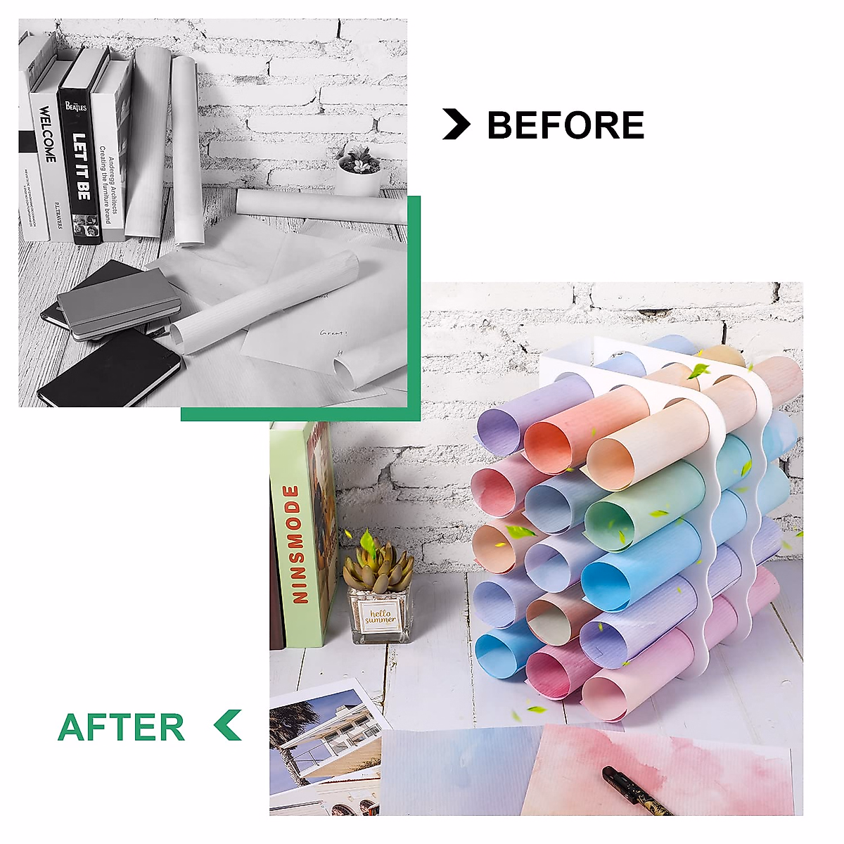 15-Holes Vinyl Storage Rack Acrylic Storage Organizer Multiple Large Holes Display Stand for Vinyl Rolls and More (12 Inch x 7.8 Inch, Aperture 2 Inch) (White)