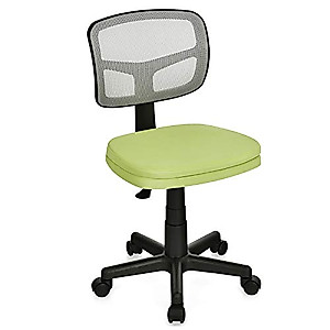Giantex Armless Desk Chair, Low-Back Computer Chair Ergonomic Small Task Chair with Adjustable Height, Y-Shaped Support for Adults Teens Kids, 360° Swivel Office Chair (Green)