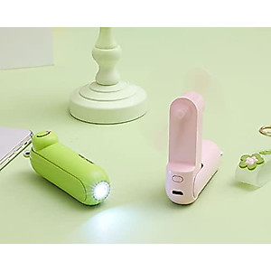 Handheld Mini Fan, 3 IN 1 Hand Fan, Portable USB Rechargeable Small Pocket Fan, 500Mah Battery Operated Foldable Fan with Keychain, Flashlight Feature for Women,Travel,Outdoor White Rabbit