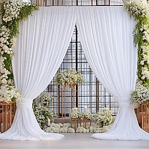 10ft x 10ft Wrinkle Free White Backdrop Curtains for Parties, Polyester Photo Backdrop Drapes 2 Panels 5x10ft for Birthday Wedding Photography Backgroung Baby Bridal Shower Home Decorations