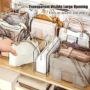 SUZEPER 2pcs Clear Plastic Purse Handbag Organizer, 3/4 Sections Bag Closet Shelf Divider, Purse Display Stand,Handbag Storage Organizer,Desk Book File Sorter Stand Holder(4 grids, Clear)