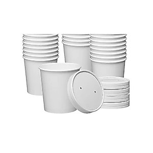 Popular Shop Stop 16 oz Paper Containers with Vented Lids for Soup, Ice Cream, To Go, 50 Cups and 50 Lids - White