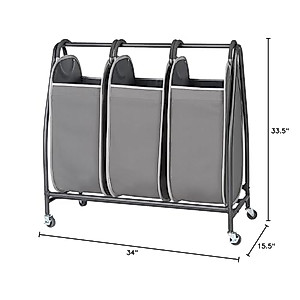 Neatfreak Triple Laundry Hamper Sorter - Rolling Laundry Cart With Wheels & 3 x removable Dirty Clothes Hamper Totes With EVERFRESH Tech For Towels, Blankets & Bathroom Organization