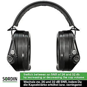 Sordin Supreme MIL AUX SFA Active Ear Defenders - for Military & Special Forces - 26 to 32 dB SNR - Black Ear Muffs