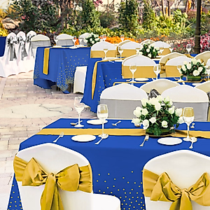 12 Pack Blue and Gold Tablecloth and Table Runner Party Decorations, Royal Blue and Gold Plastic Disposable Tablecloth and Satin Table Runner for Wedding Birthday Bridal Graduation Anniversary Party