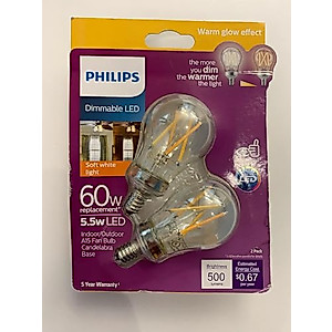Philips LED Clear Dimmable, Warm Glow Effect A15 Light Bulb - Pack of 2 - EyeComfort Flicker Free - 5.5W=60W - 500 Lumen - Soft White (2700K) - E12 Base - Indoor