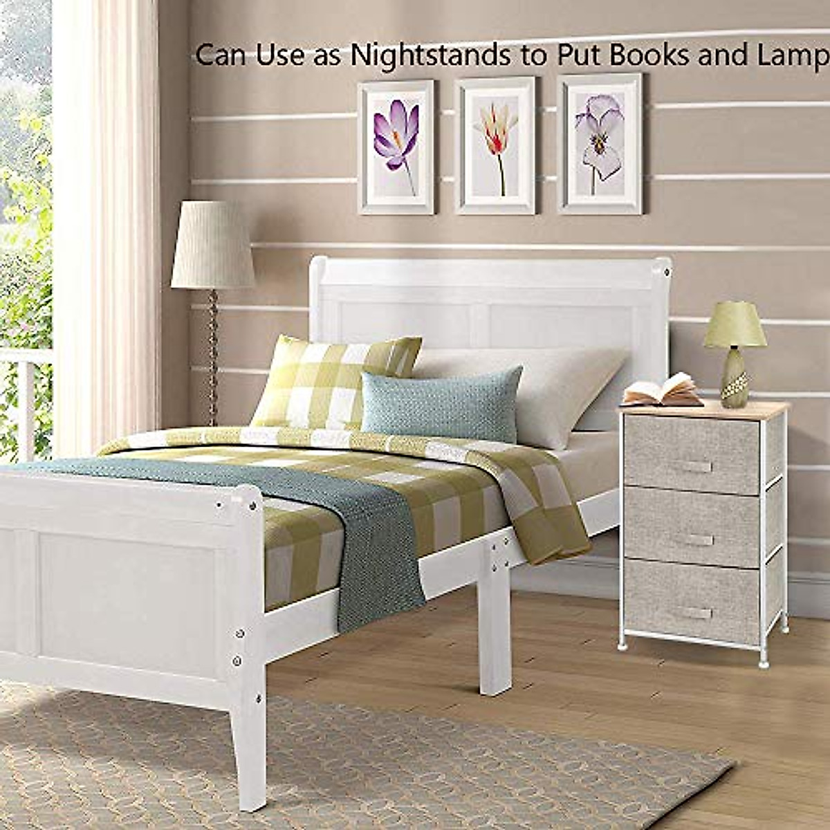 Dresser Storage Tower Sturdy Steel Frame Wood Top Storage Drawer Units for Hallway Entryway