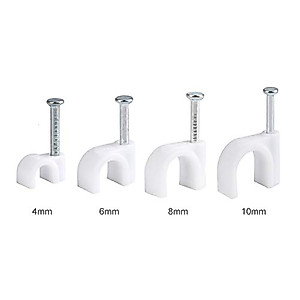 Round Cable Wire Clips 4mm 6mm 8mm 10mm (Pack of 400) Cable Management RG6 RG59 CAT5 CAT6 RJ45 Electrical Ethernet Dish TV Speaker Wire Cord Tie Holder Single Coaxial Nail Clamps