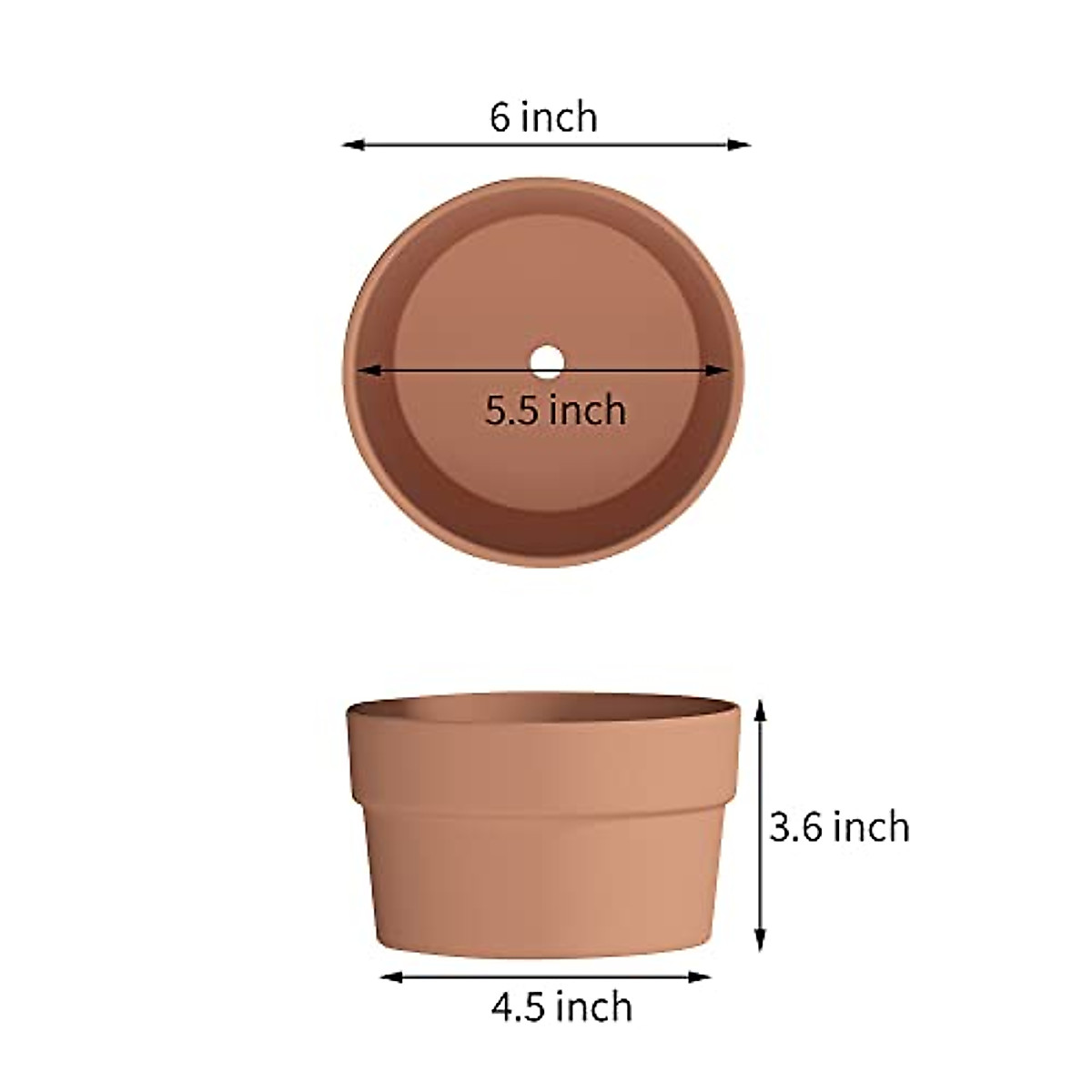 Fcacti 6 Inch Terracotta Shallow Succulent Pot - 6 Pack Large Terra Cotta Clay Pots with Drainage Hole, Round Shallow Terra-Cotta Bonsai Pot for Indoor/Outdoor Plants
