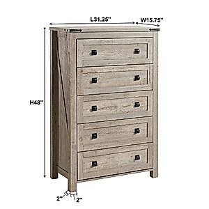 T4TREAM Farmhouse 5 Drawers Dresser Chests for Bedroom, Wood Rustic Tall Chset of Drawers,Dressers Organizer for Bedroom, Living Room,Hallway, Light Rustic Oak